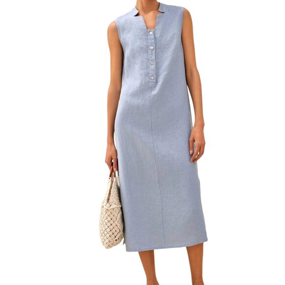 Lintico | Dresses | Lintico Linen Sleeveless Straight Midi Dress Light Blue L | Poshmark